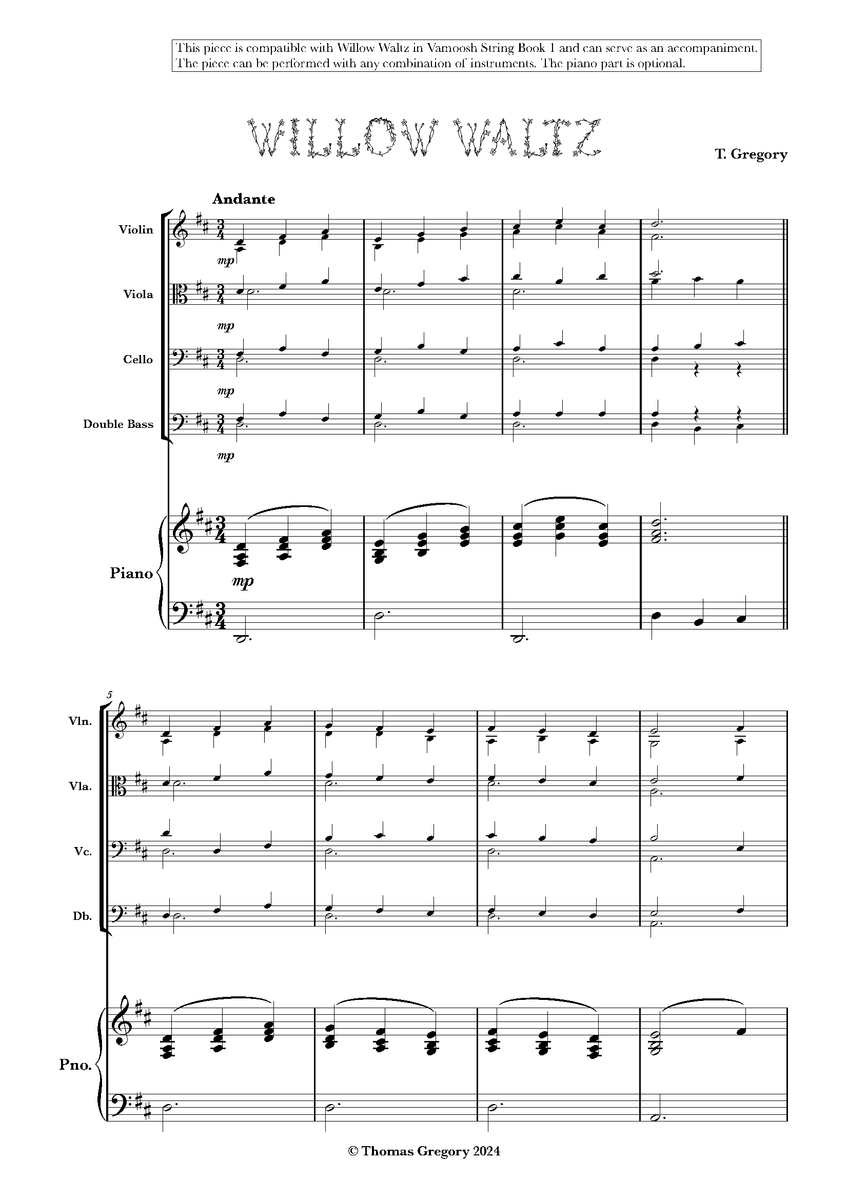 Willow Waltz for Flexible String Ensemble by Thomas Gregory PDF ...