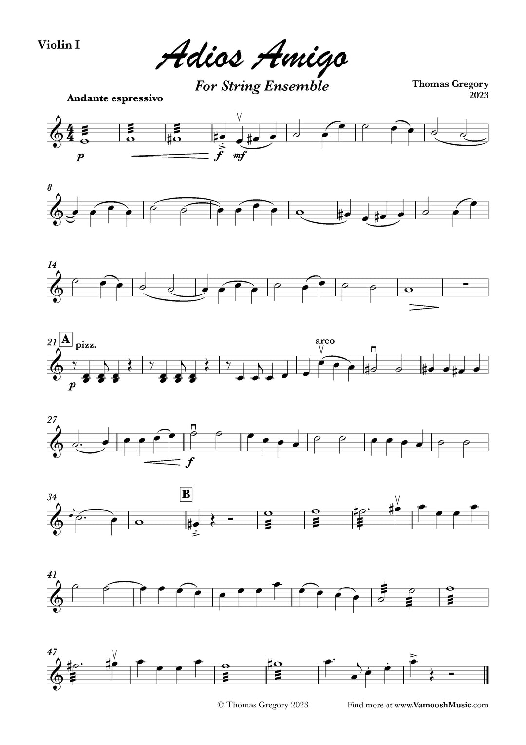 Adios Amigo for String Ensemble by Thomas Gregory – Vamoosh Music